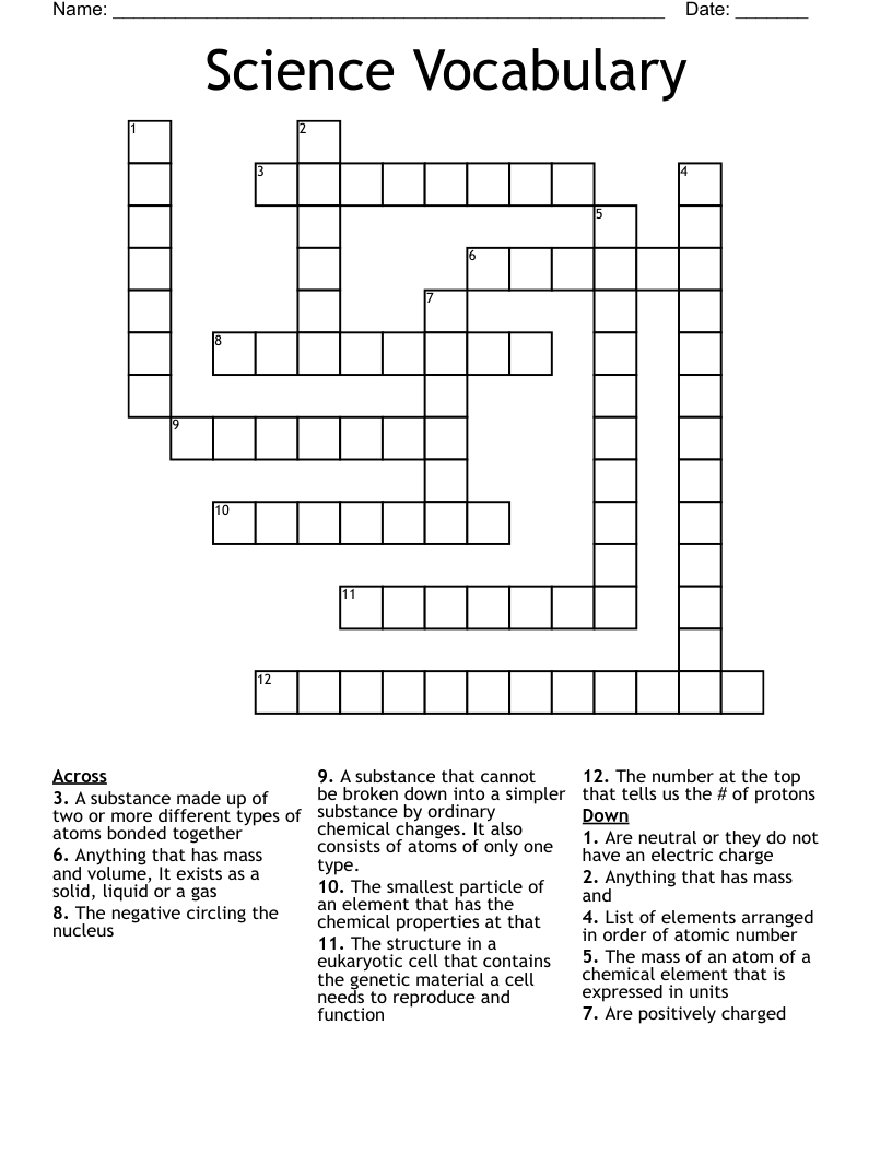 Science Vocabulary Crossword - WordMint