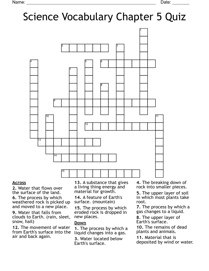 Science Vocabulary Chapter 5 Quiz Crossword - WordMint
