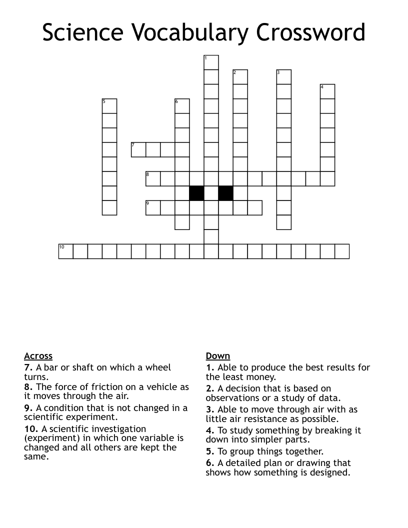 Science Vocabulary Crossword - WordMint