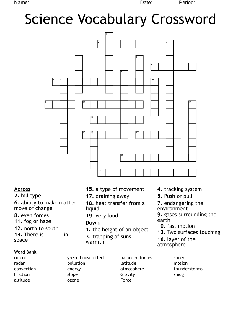 Science Vocabulary Crossword - WordMint