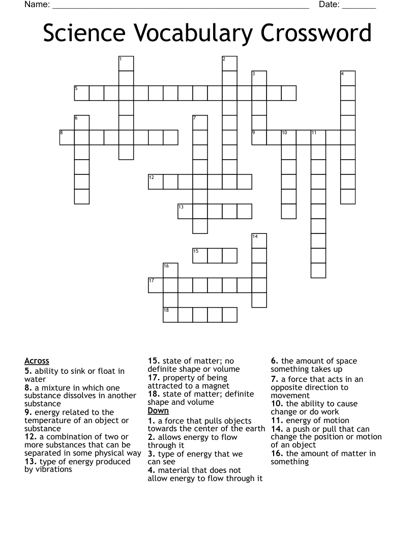 Science Vocabulary Crossword - WordMint