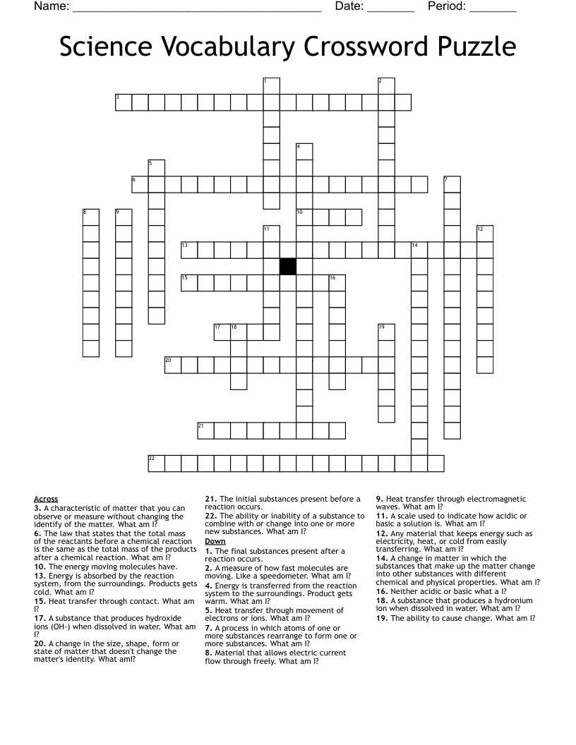Science Vocabulary Crossword Puzzle WordMint
