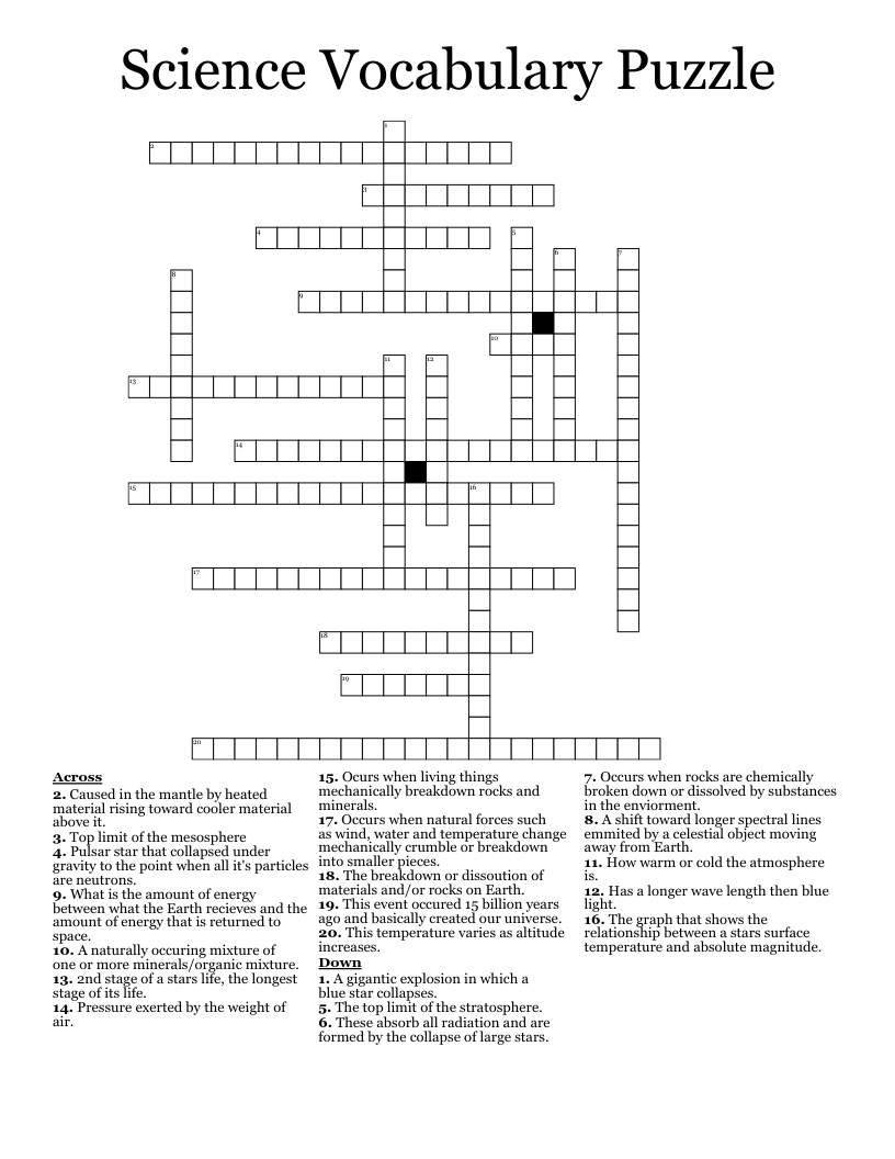 Science Vocabulary Puzzle Crossword - WordMint