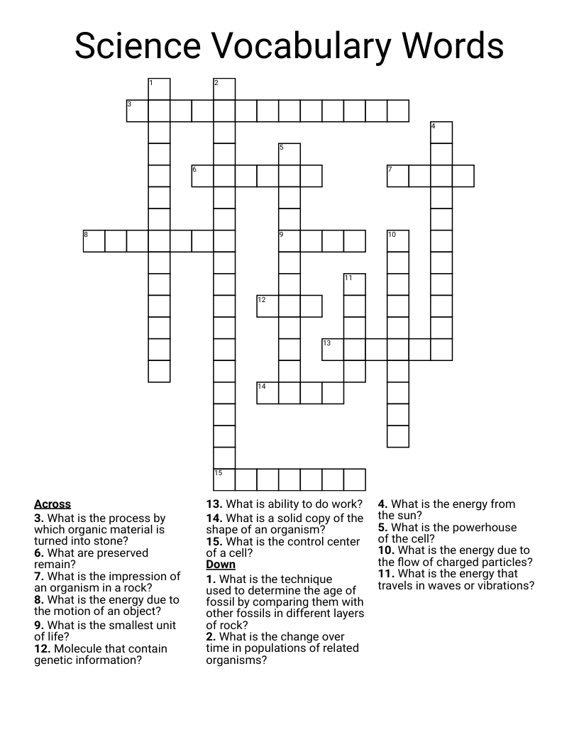 Science Vocabulary Words Crossword - WordMint