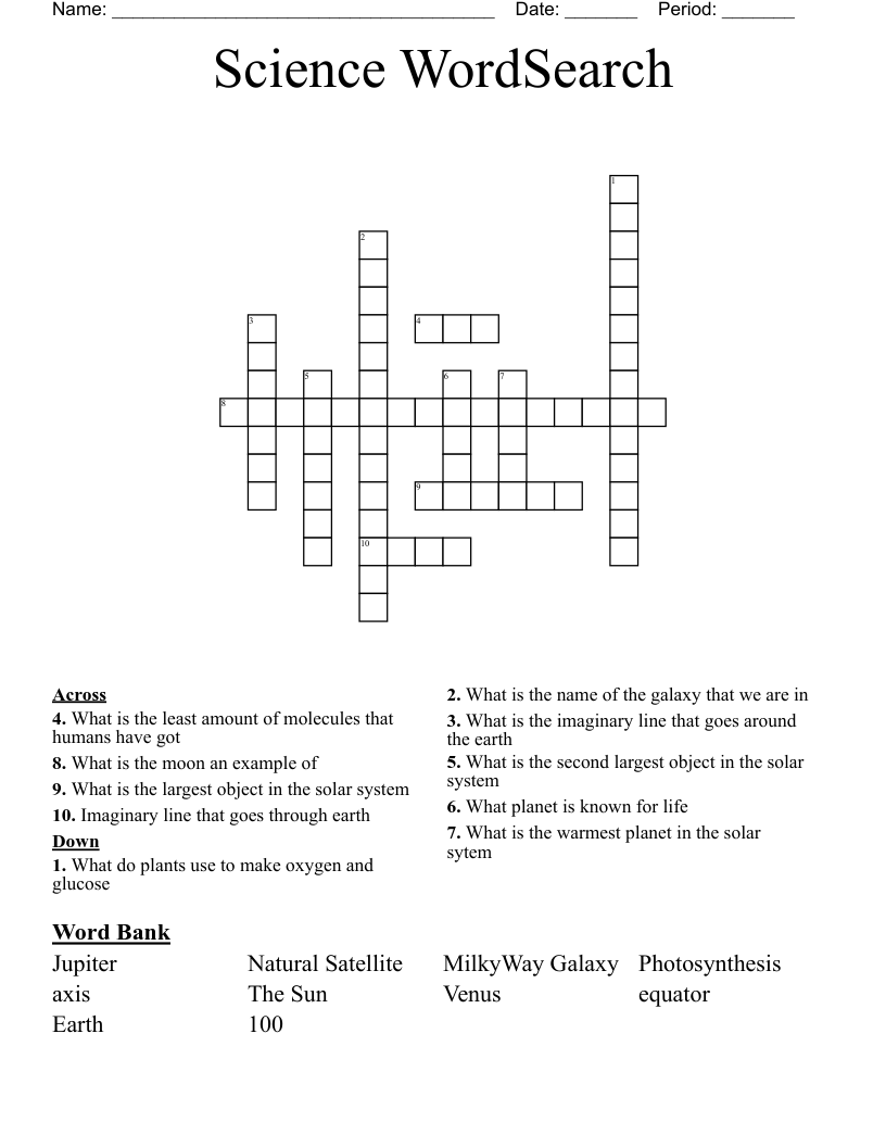 Science WordSearch Crossword - WordMint