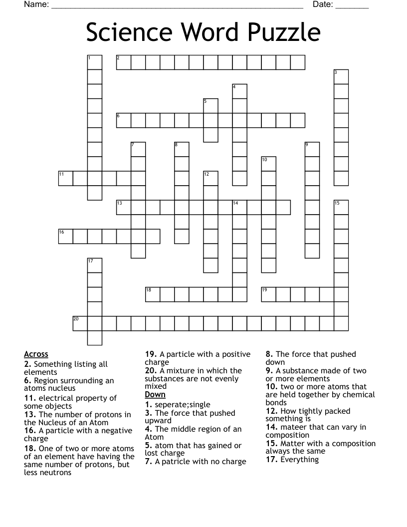 Science Word Puzzle Crossword - WordMint