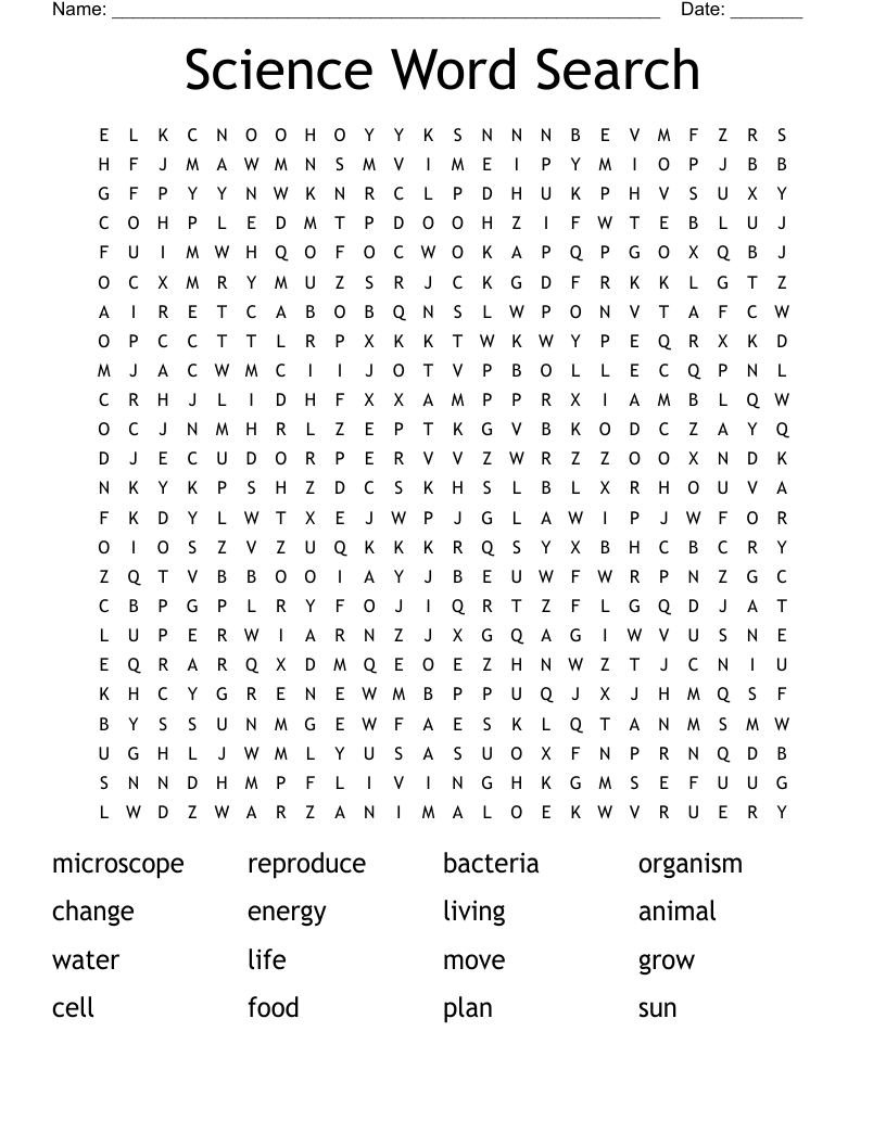 Science Word Search - WordMint