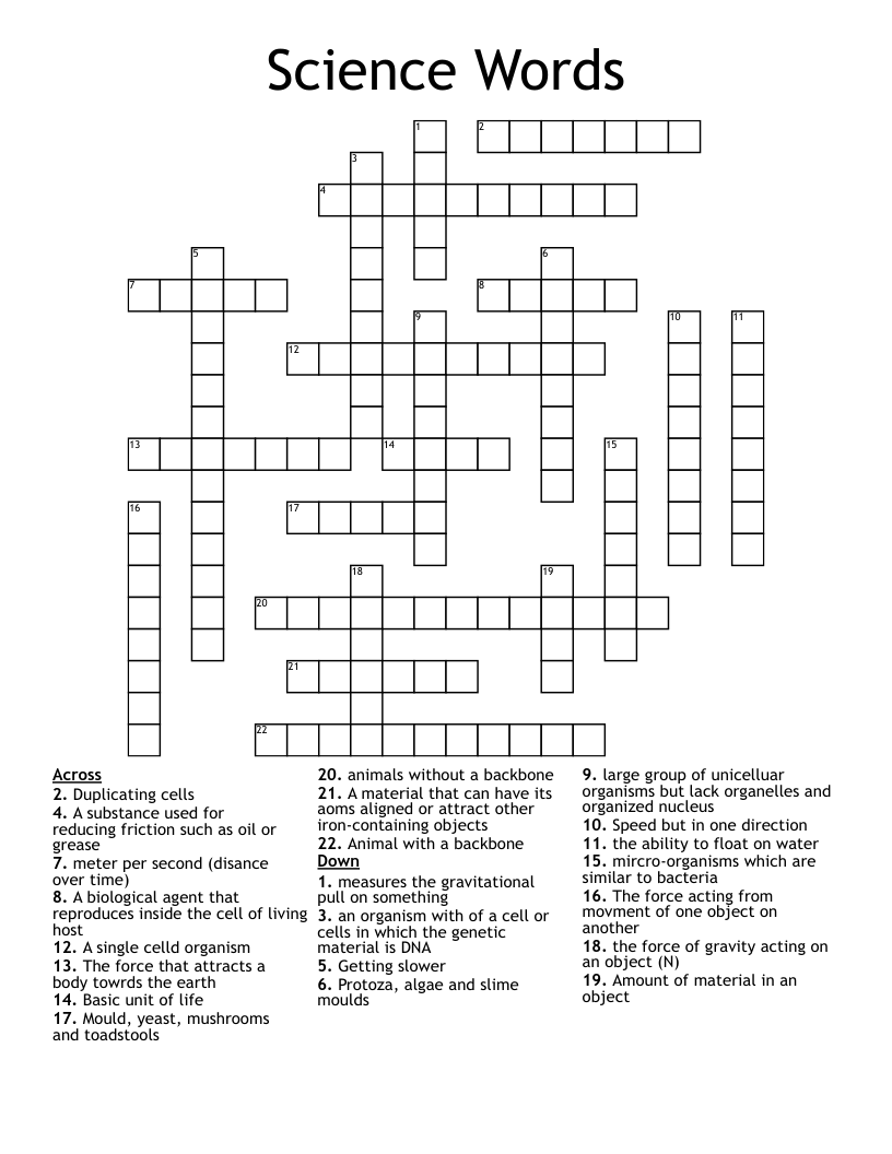 Science Words Crossword - WordMint