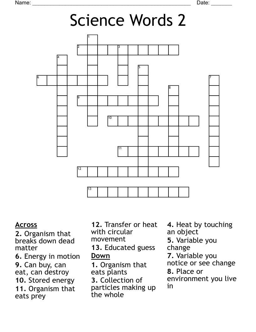 Science Words 2 Crossword - WordMint