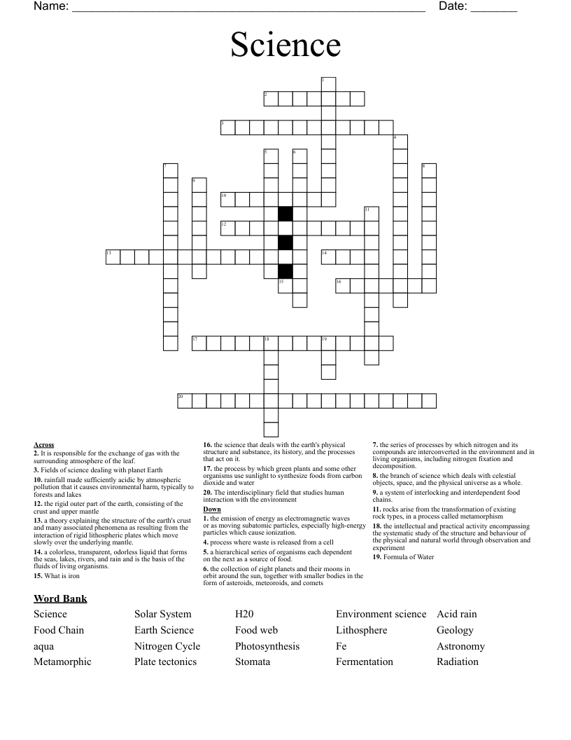 Science Crossword - WordMint