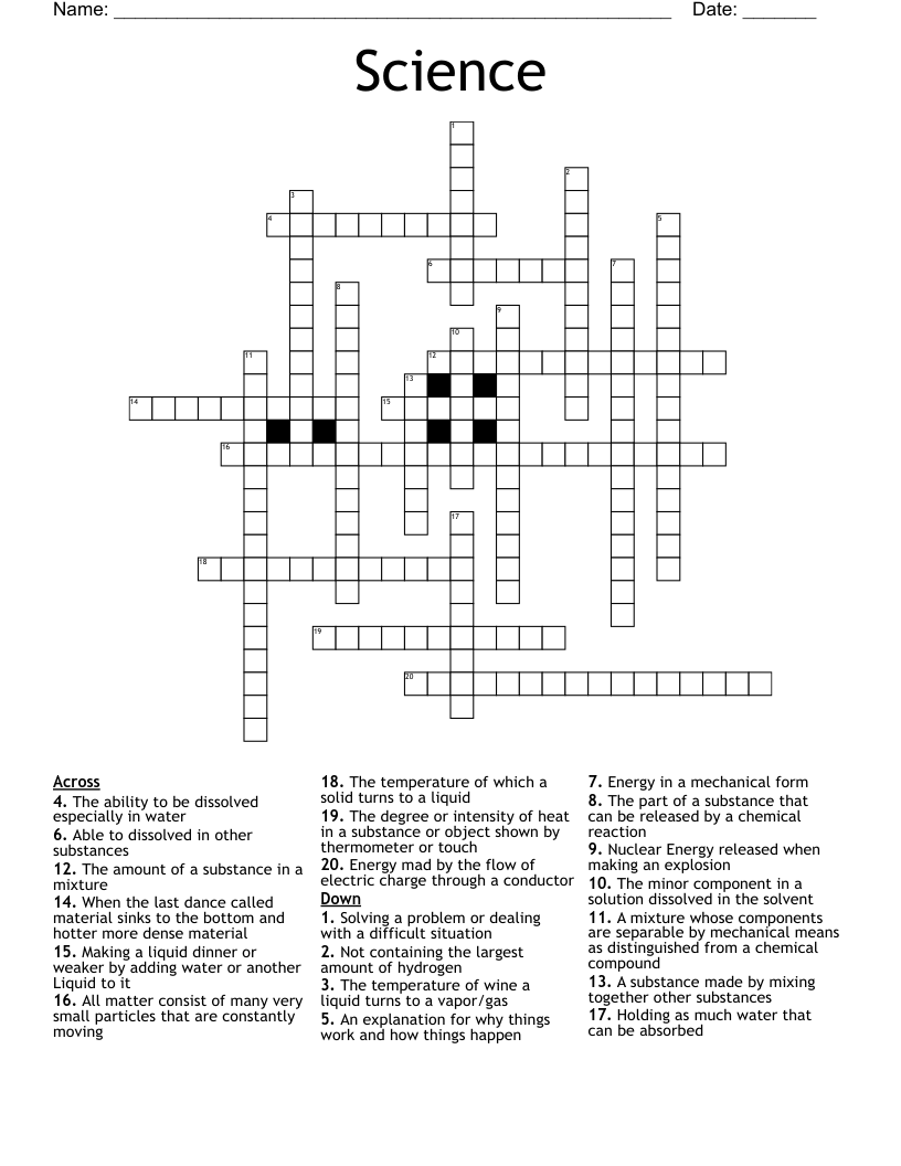 Science Crossword - WordMint