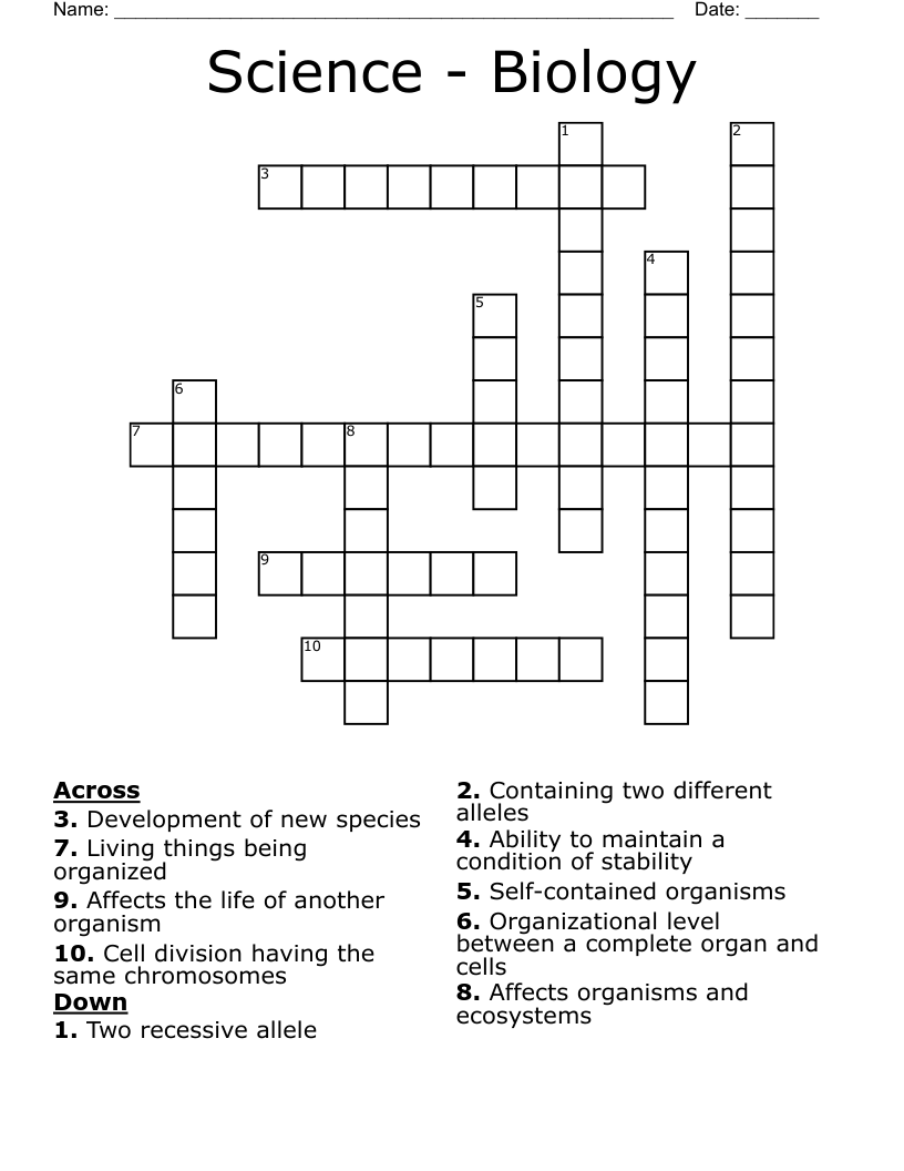 Science - Biology Crossword - WordMint