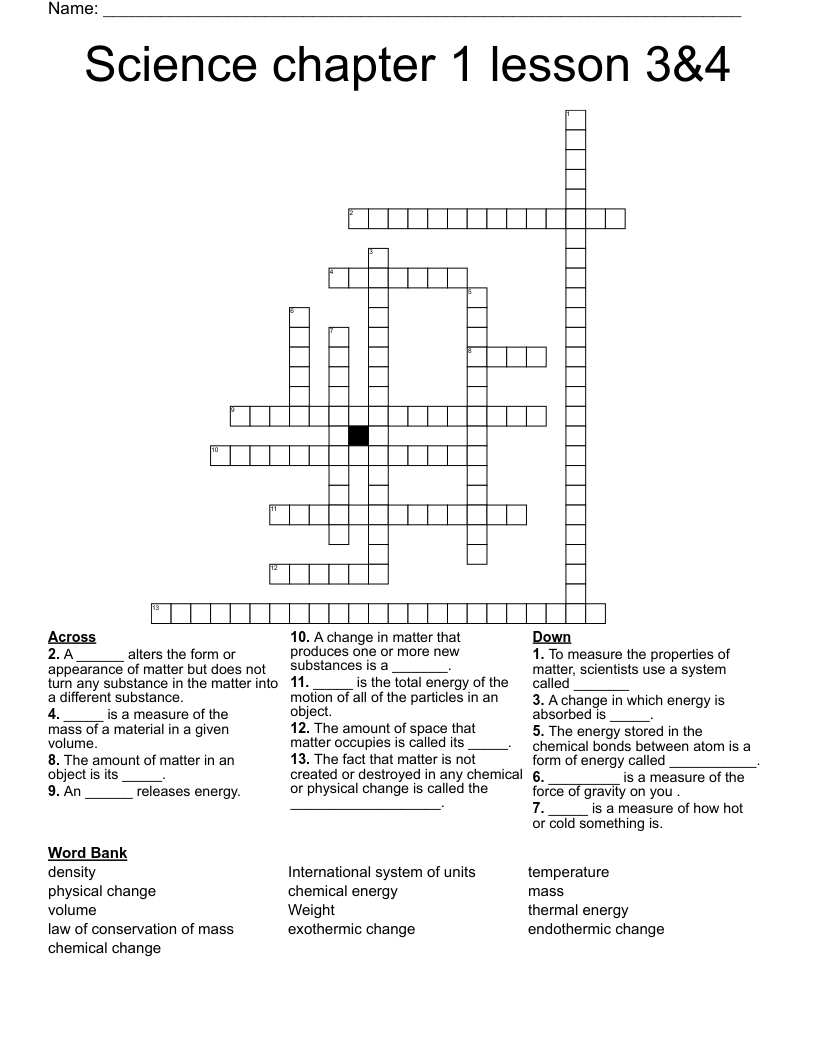 Science chapter 1 lesson 3&4 Crossword - WordMint