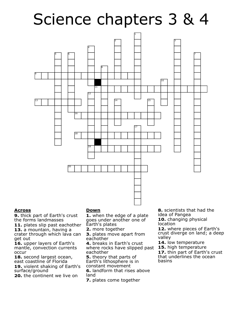 Science chapters 3 & 4 Crossword - WordMint