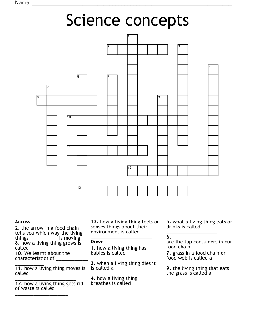 Science concepts Crossword - WordMint