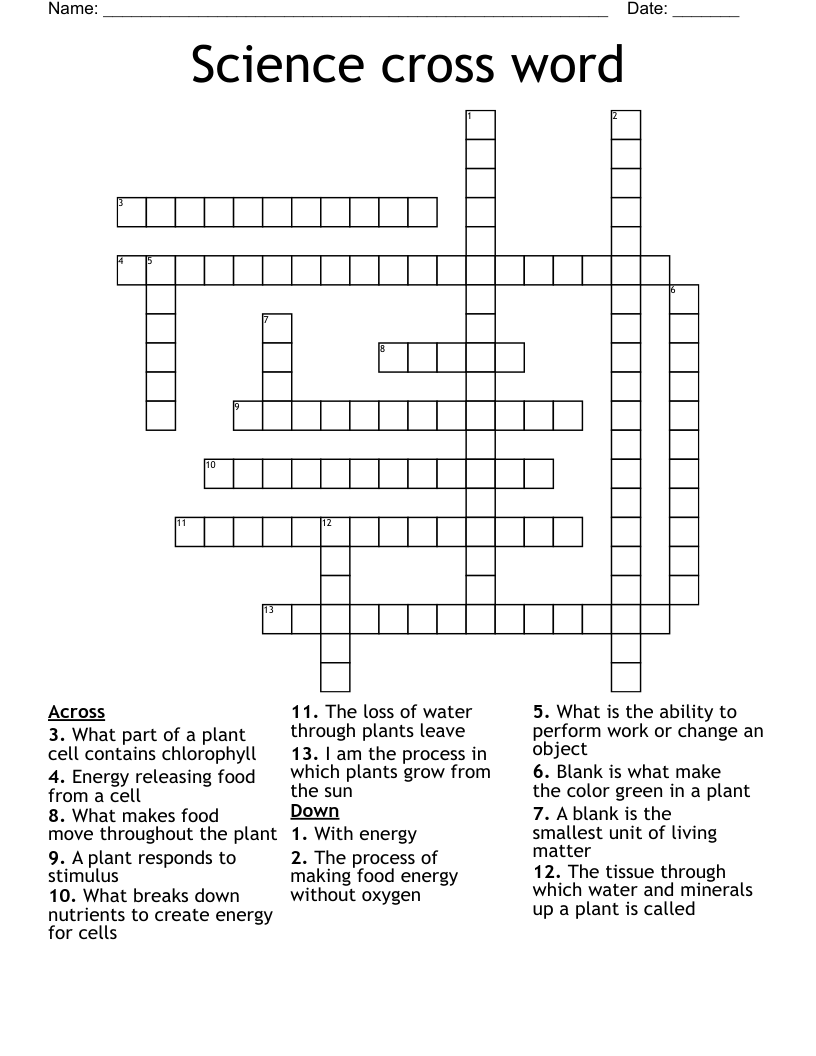 Science cross word - WordMint