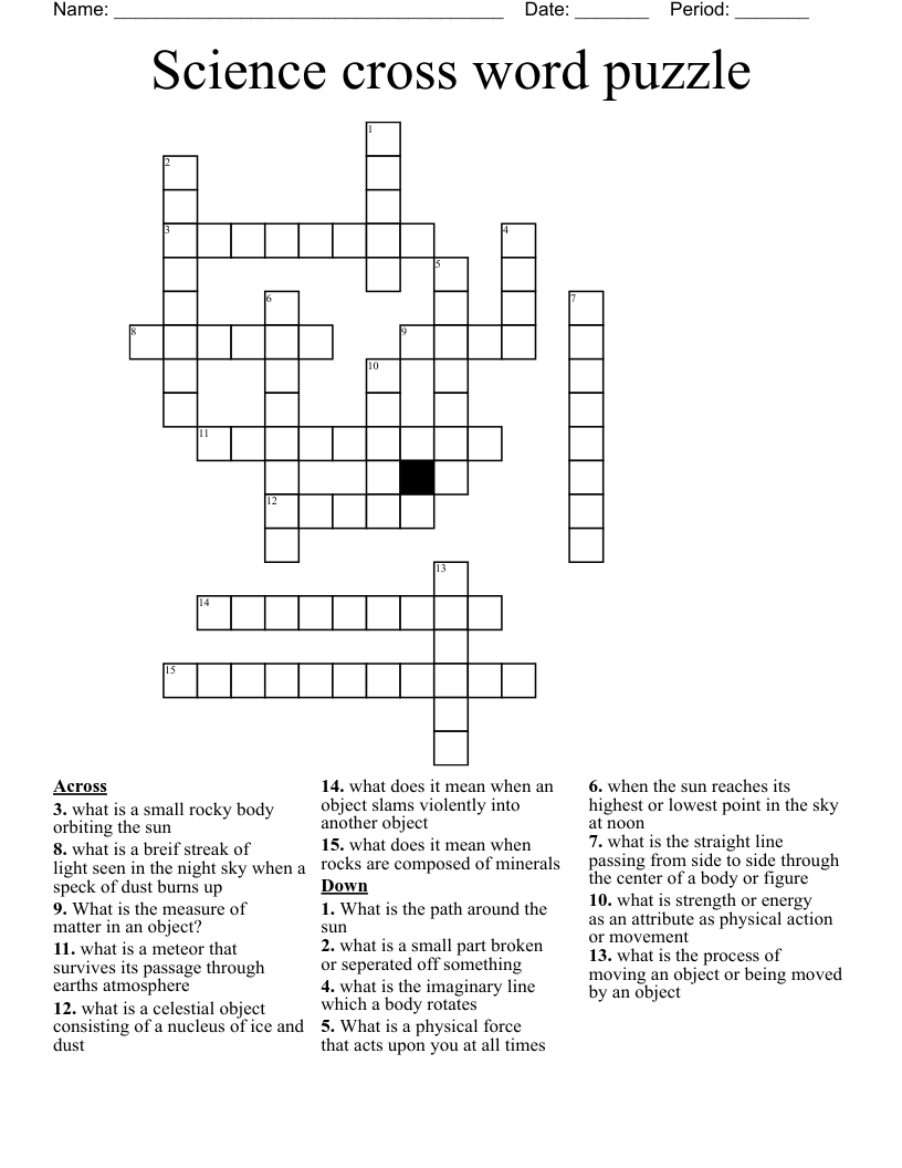 Science cross word puzzle - WordMint