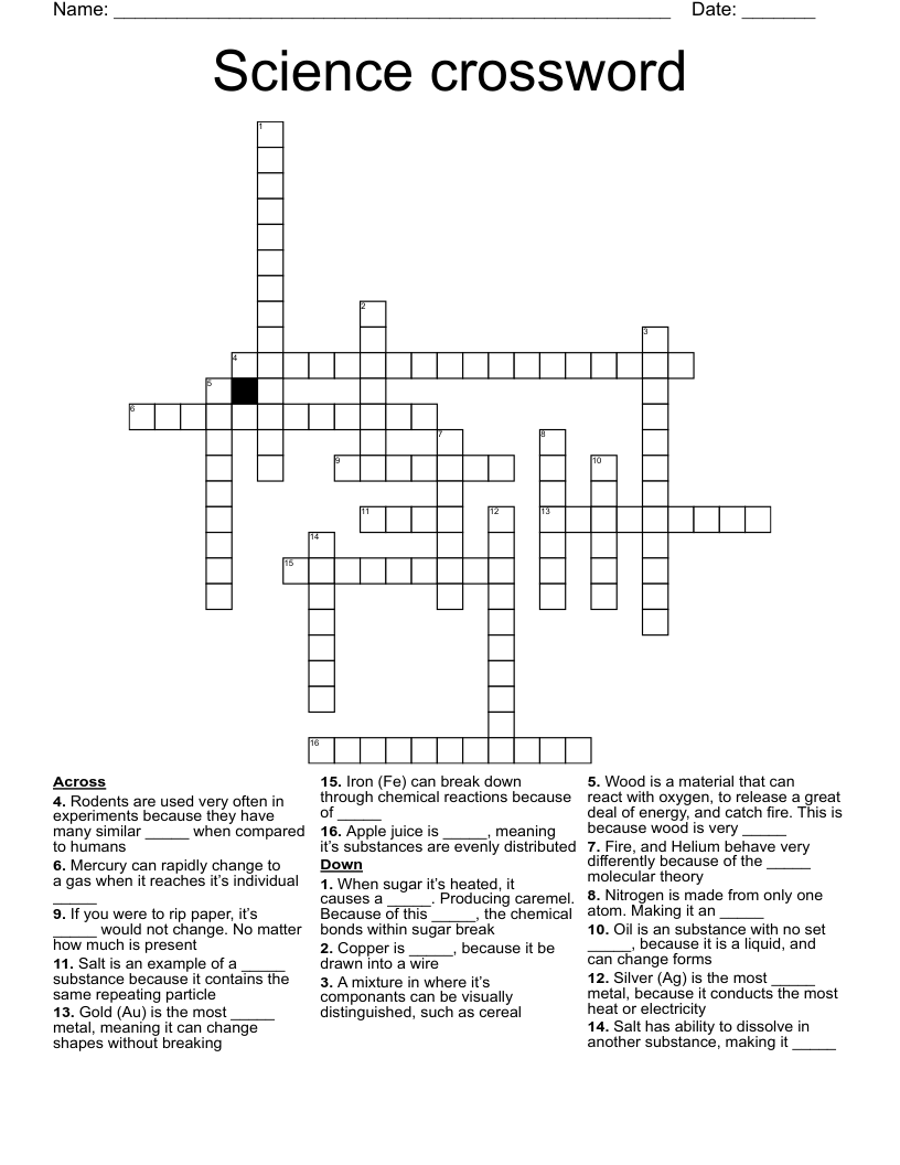 Science crossword - WordMint