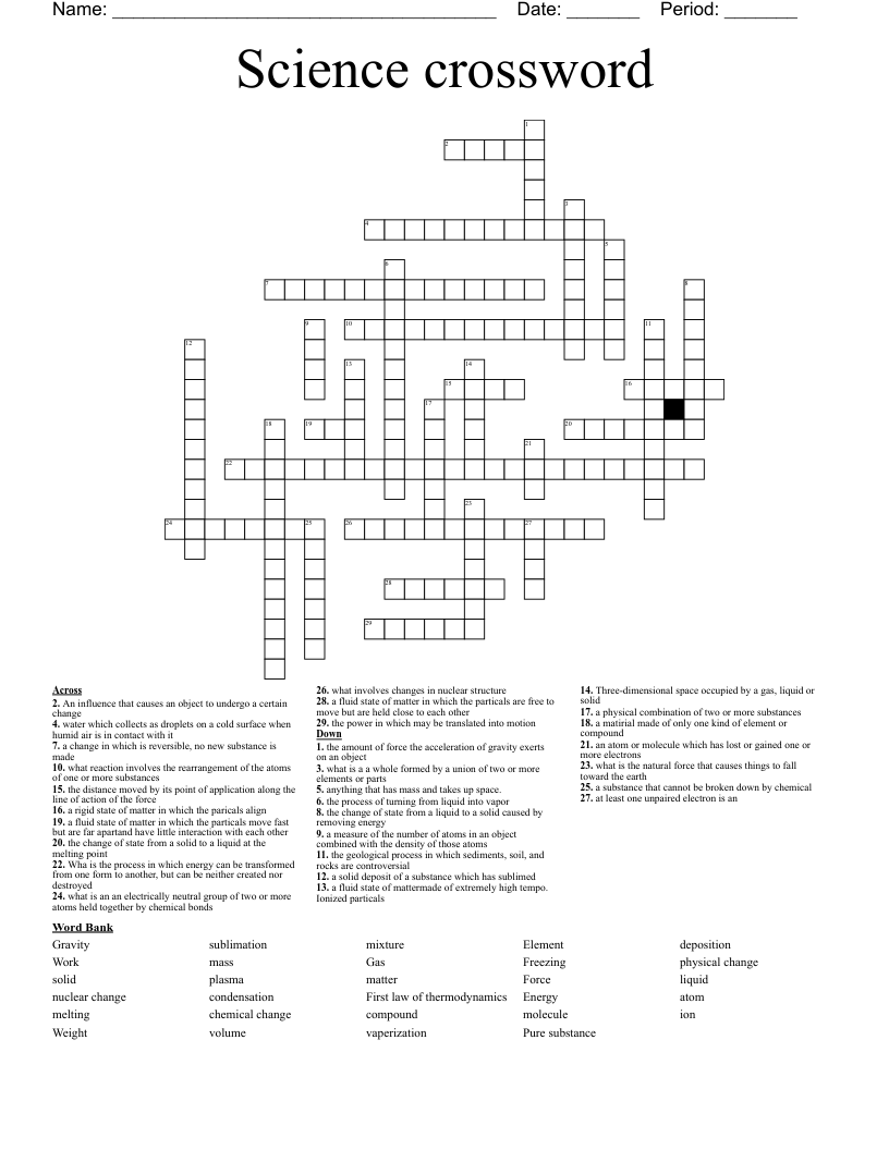 Science crossword - WordMint