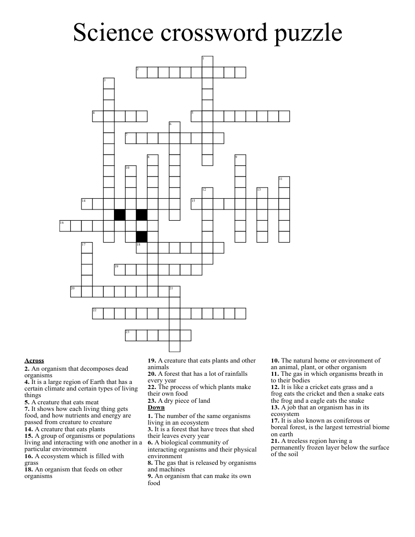 Science crossword puzzle - WordMint