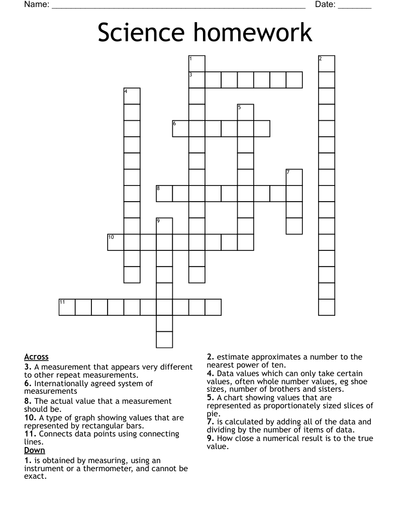 Science homework Crossword - WordMint
