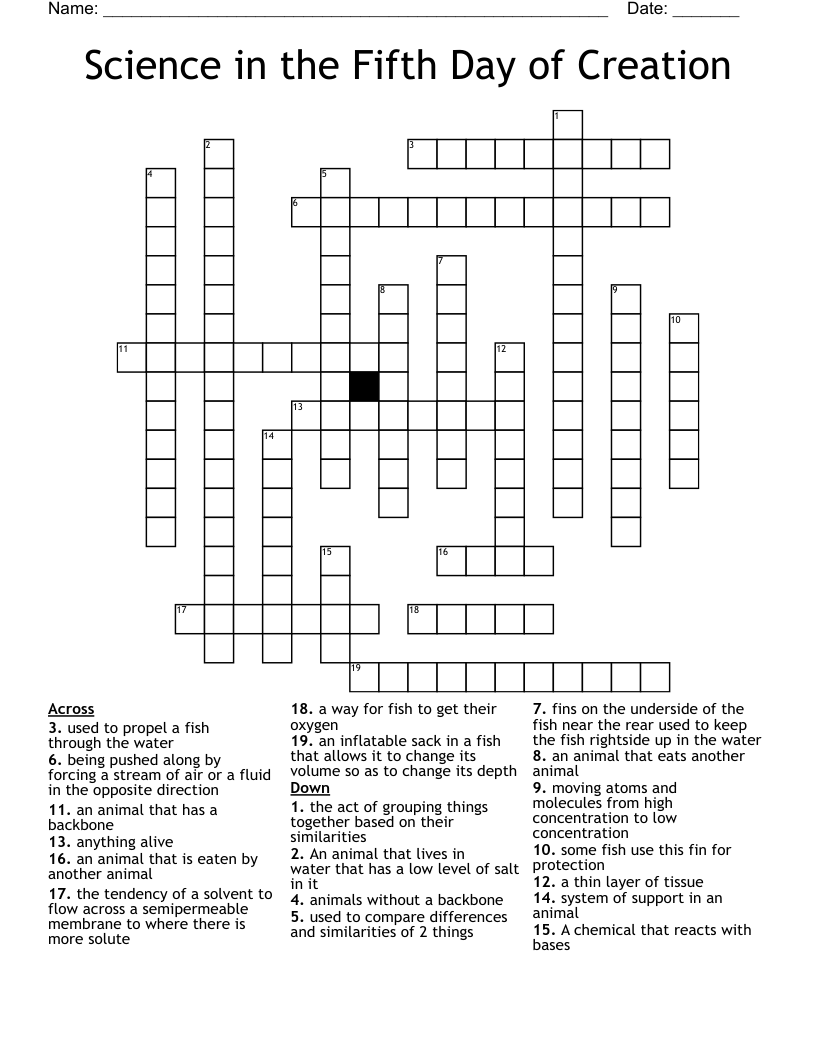 Science in the Fifth Day of Creation Crossword - WordMint
