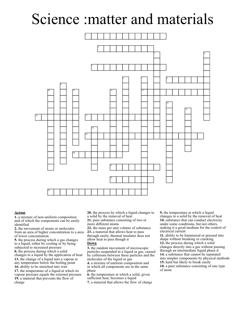 Science :matter and materials Crossword - WordMint