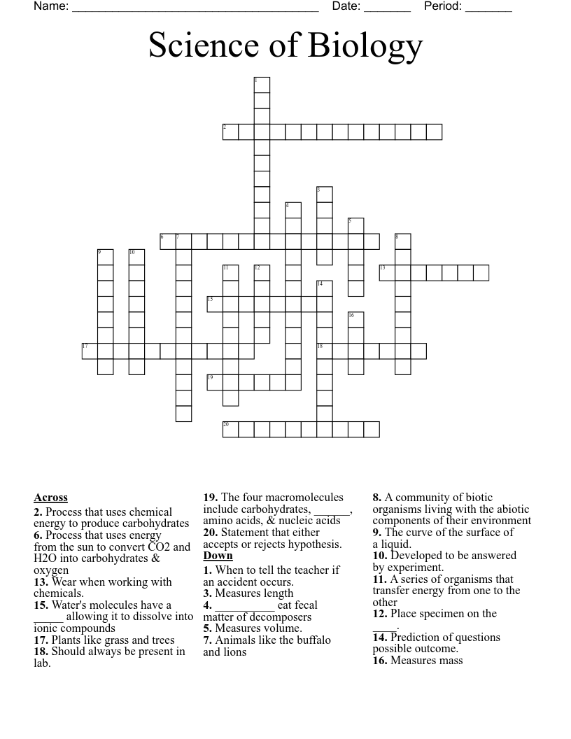 Science of Biology Crossword - WordMint
