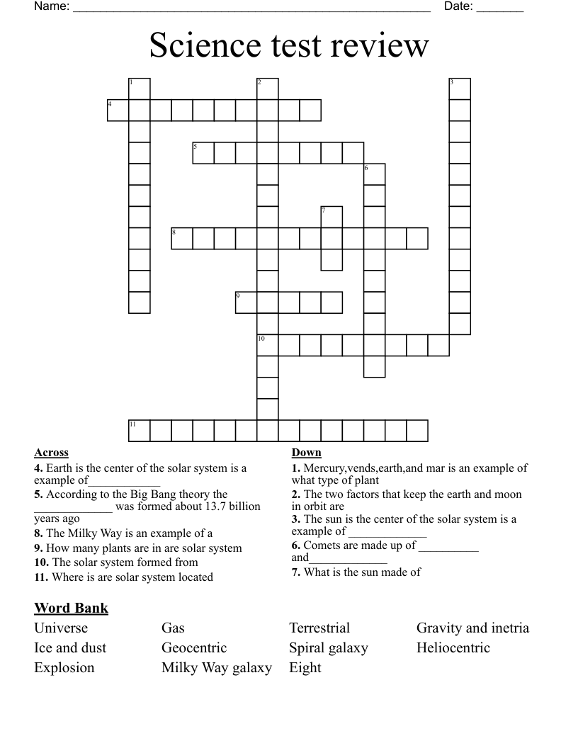 Science test review Crossword - WordMint