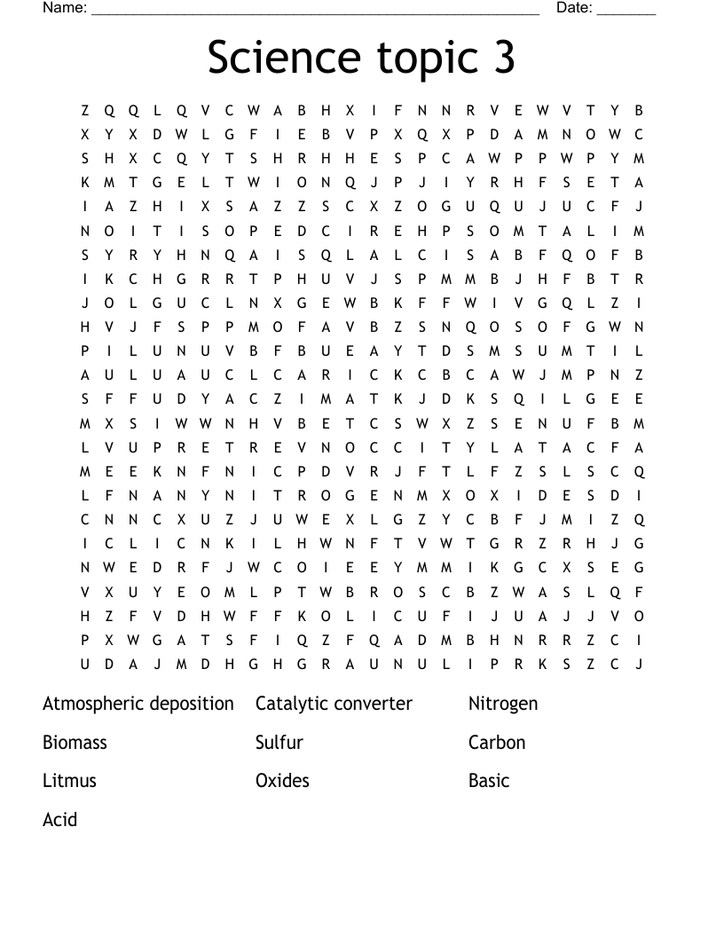 Science topic 3 Word Search - WordMint