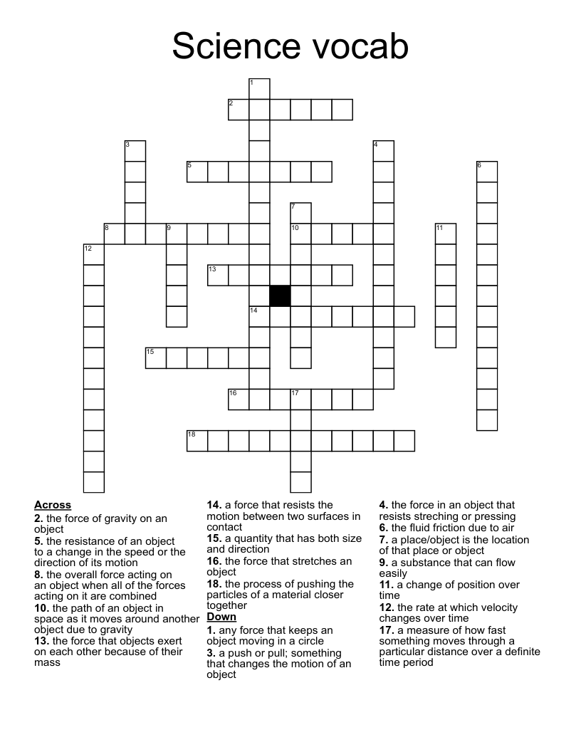 Science vocab Crossword - WordMint