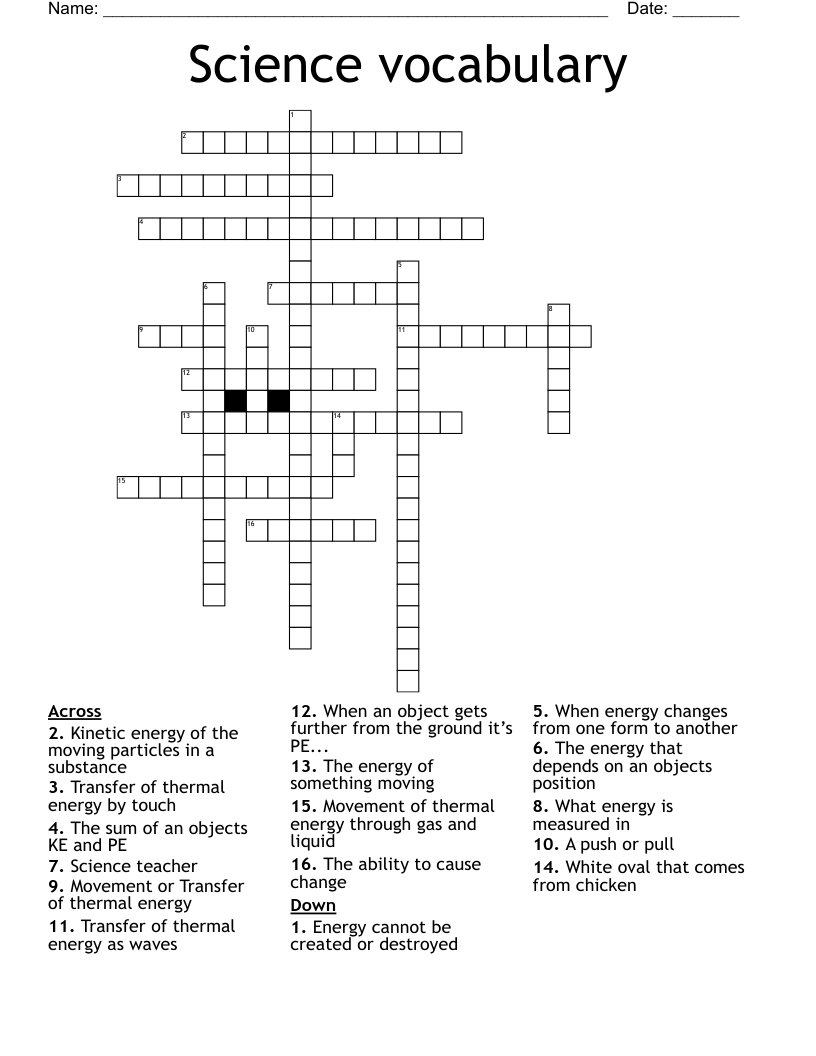 Science vocabulary Crossword - WordMint