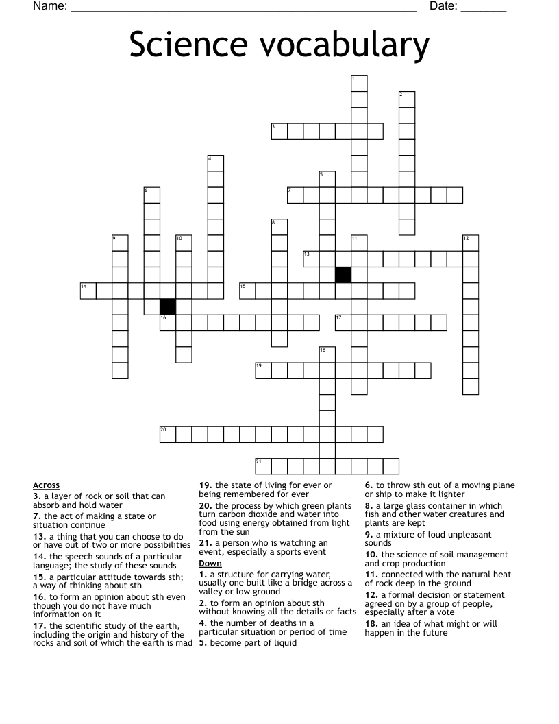 Science vocabulary Crossword - WordMint