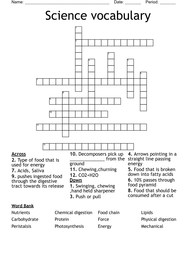 Science vocabulary Crossword - WordMint