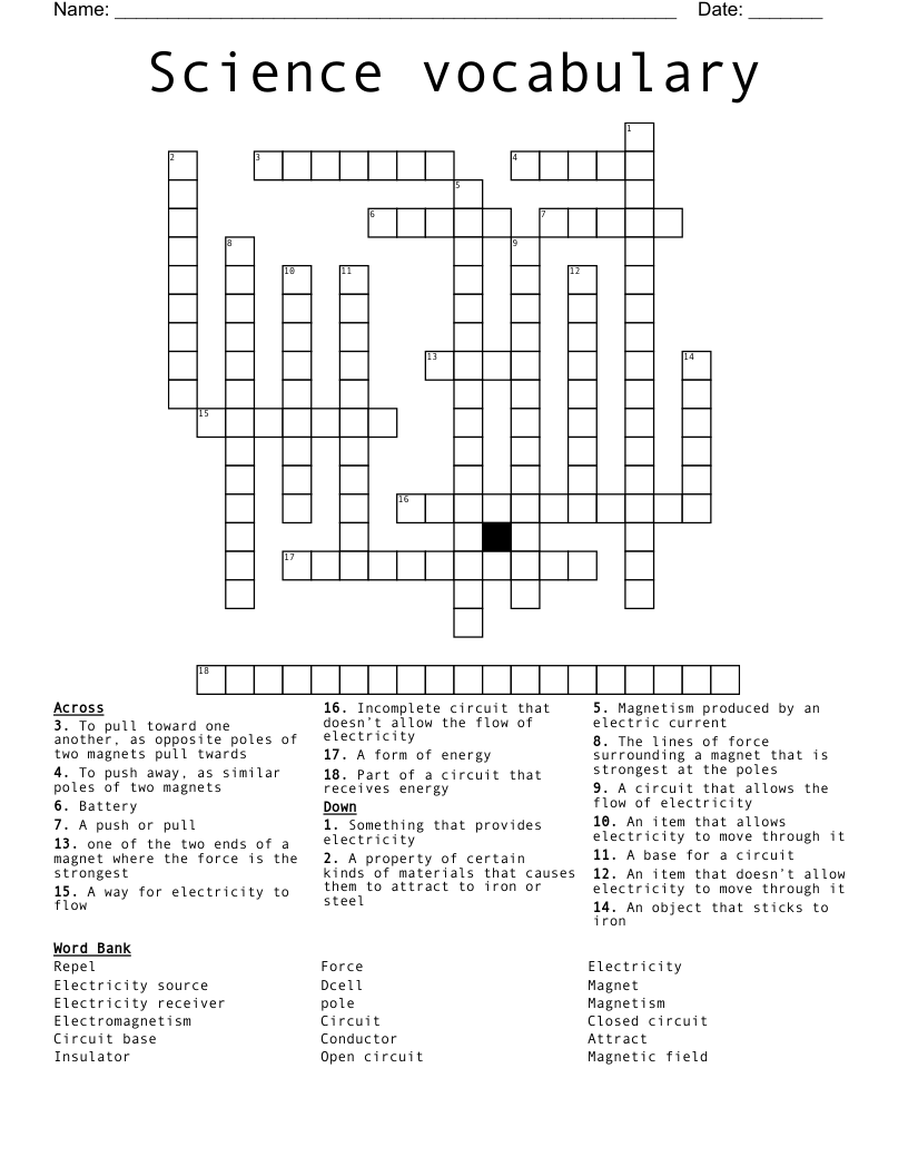Science vocabulary Crossword - WordMint
