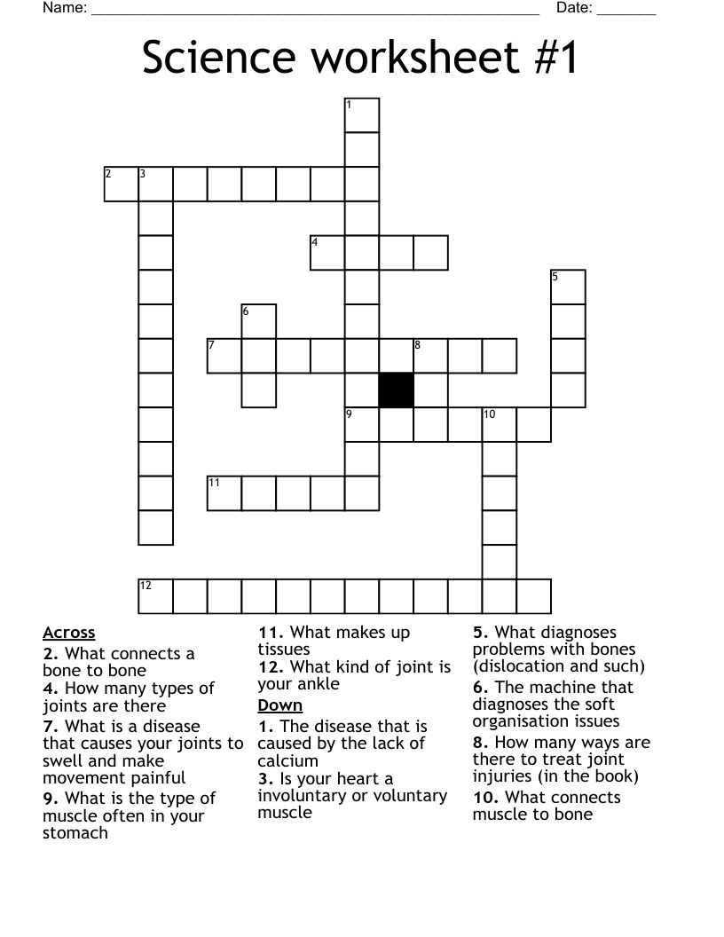 Science worksheet #1 Crossword - WordMint