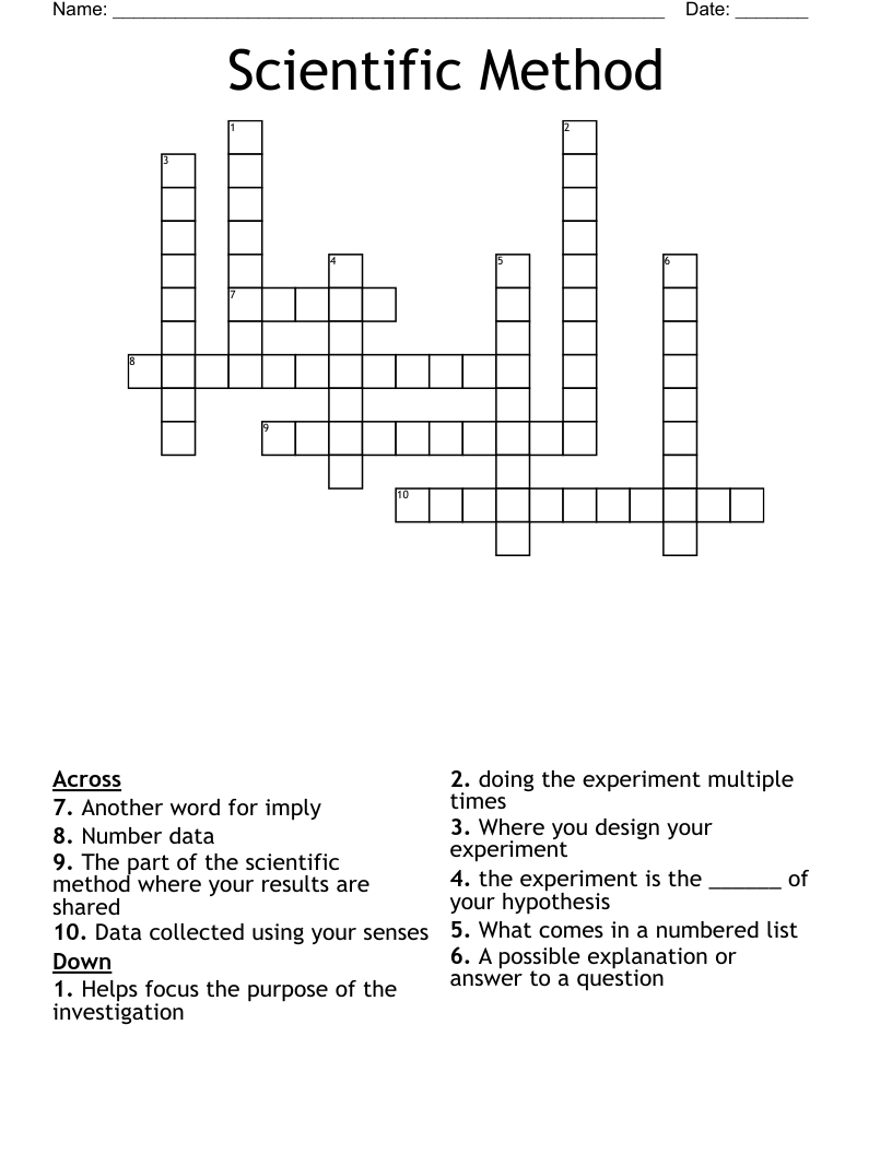 Scientific Method Crossword WordMint