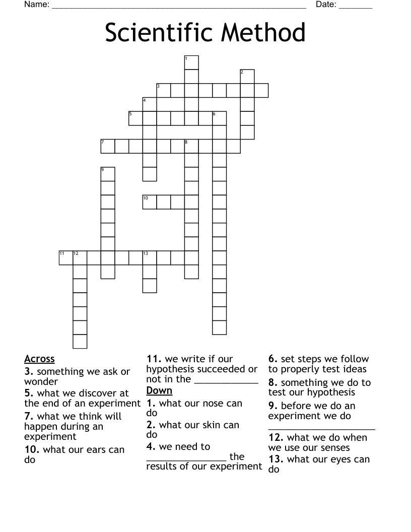 Scientific Method Crossword - WordMint