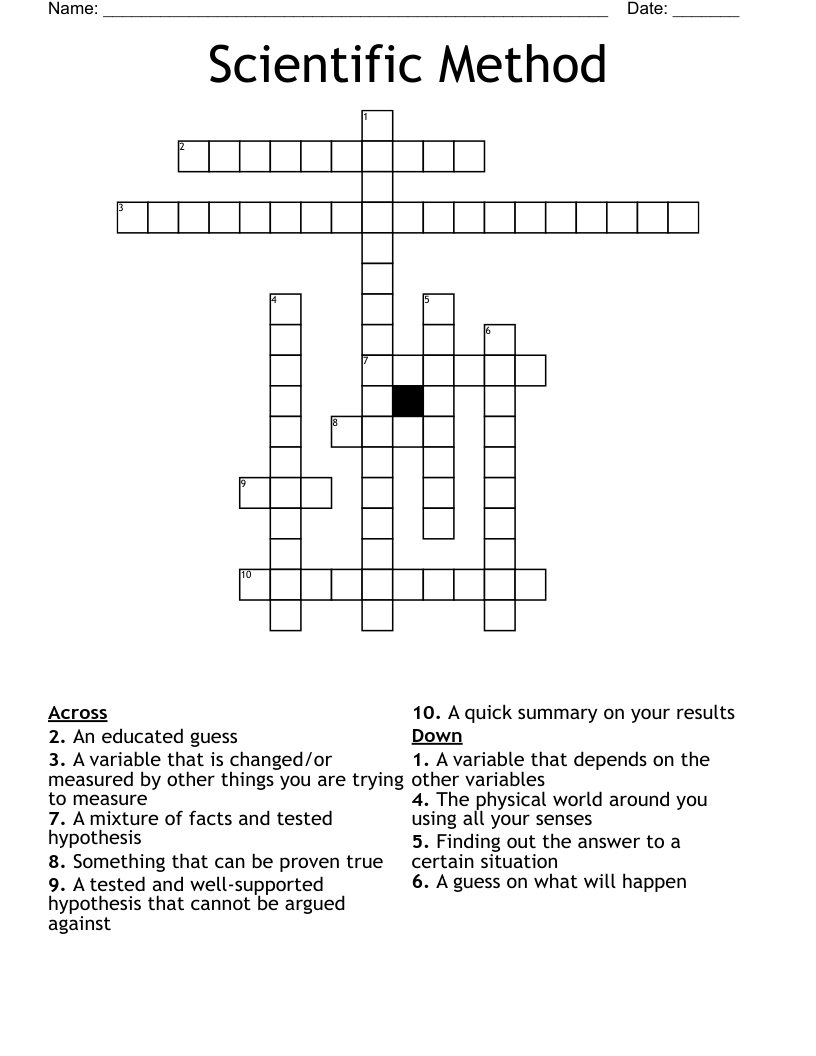 Scientific Method Crossword - WordMint