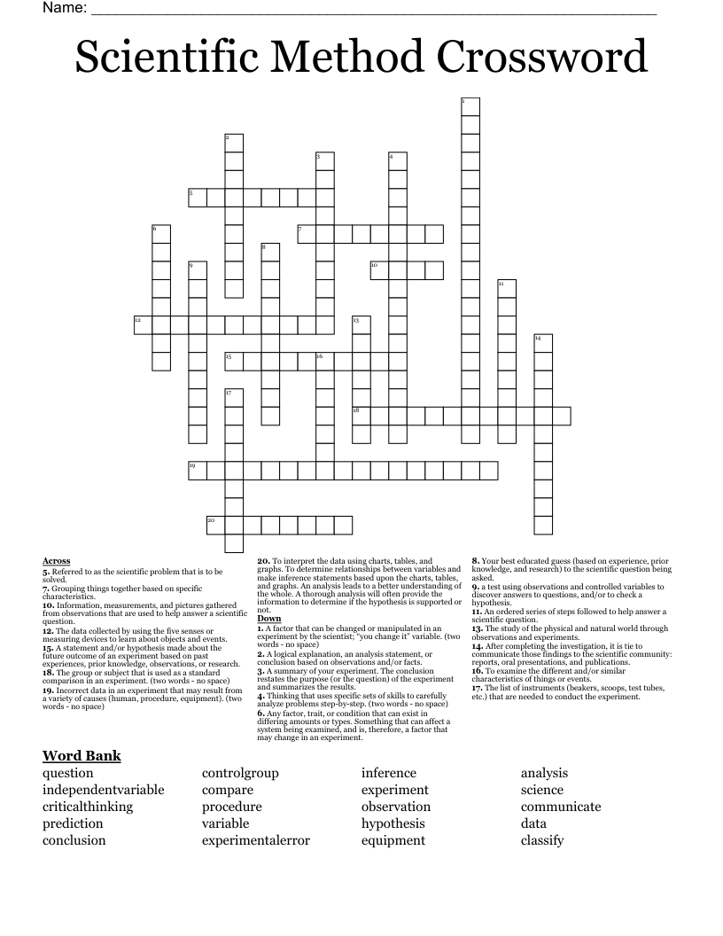 Scientific Method Crossword WordMint