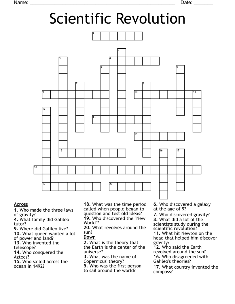 Scientific Revolution Crossword - WordMint