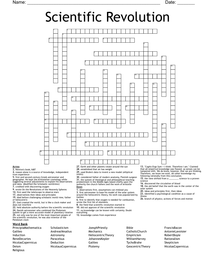 Scientific Revolution Crossword - WordMint