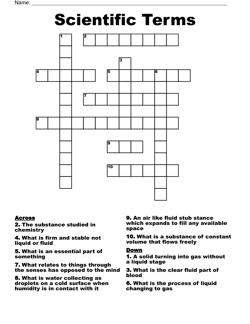 Scientific Terms Crossword - WordMint
