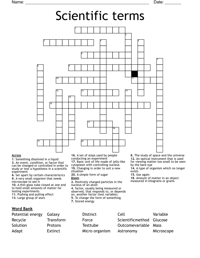 Scientific terms Crossword - WordMint