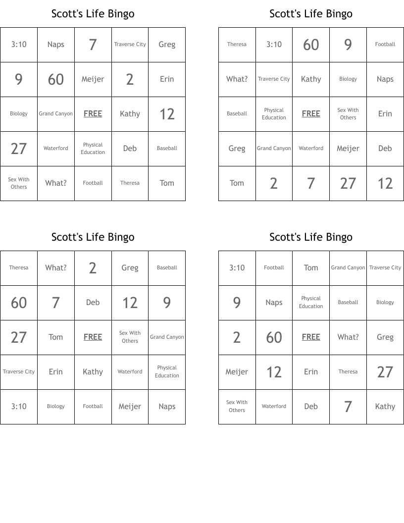 Scott's Life Bingo - WordMint