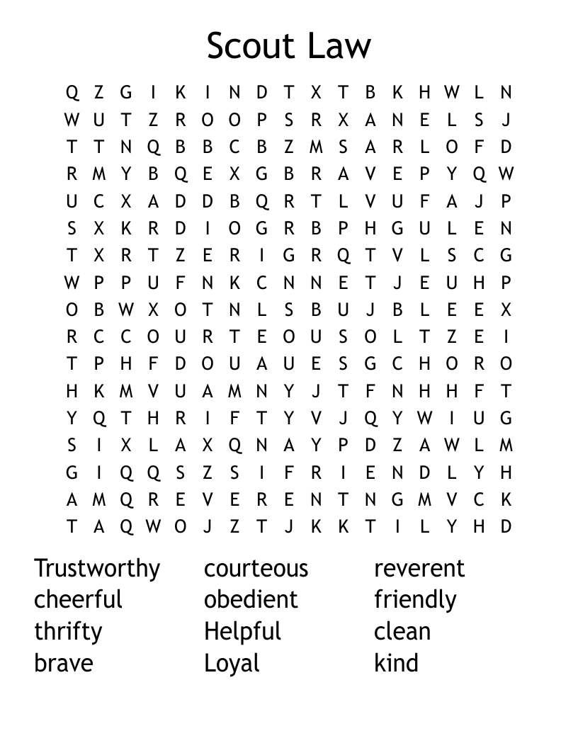 Scout Law Word Search - WordMint