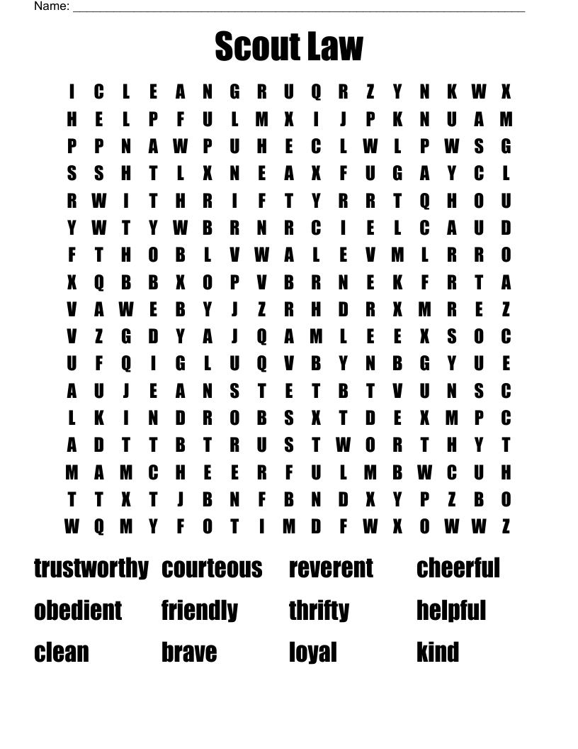Scout Law Word Search - WordMint