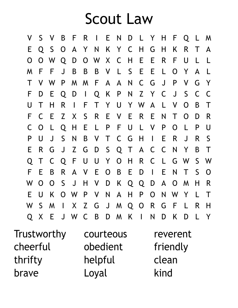 Scout Law Word Search - WordMint