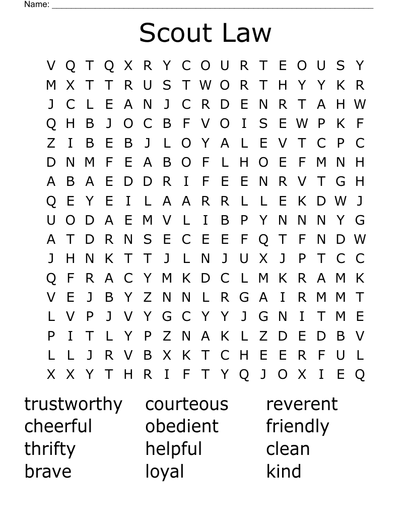 Scout Law Word Search - WordMint