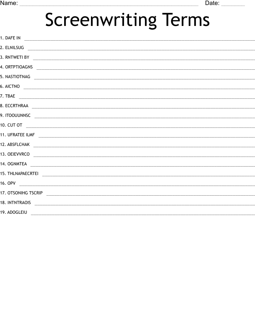 Screenwriting Terms Word Scramble - WordMint